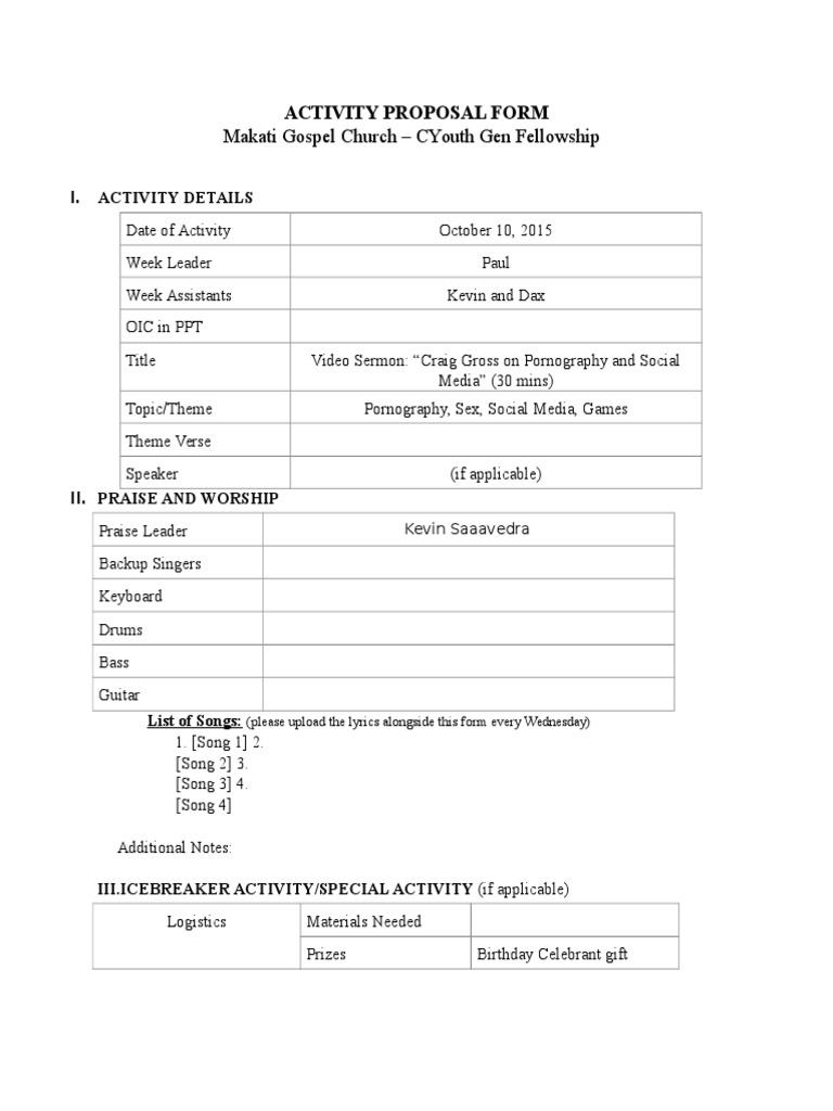 Youth Fellowship Proposal | PDF | Religious Belief And Doctrine