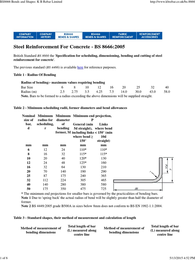 BS 8666: Rebar Bending Specifications | PDF | Space | Teaching Mathematics