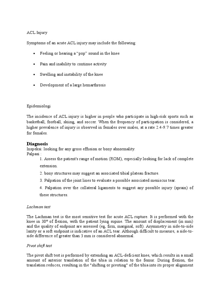 ACL Injury | PDF | Knee | Musculoskeletal System