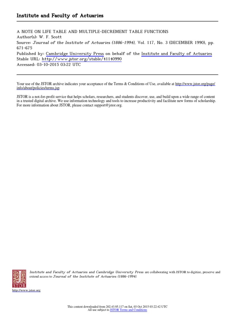 A Note On Life Table and Multiple-Decrement Table Functions | PDF ...