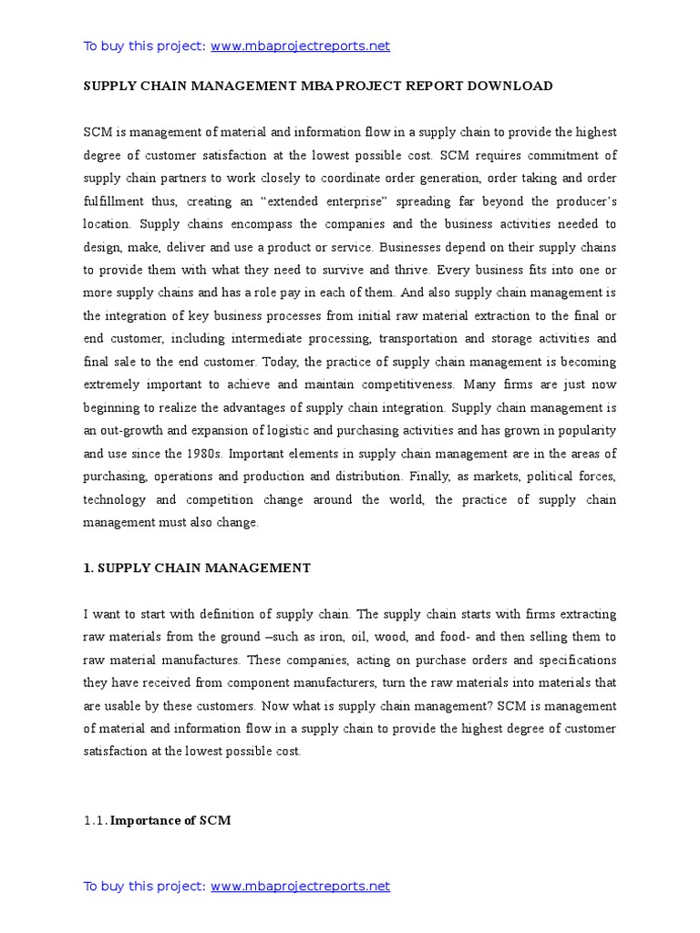 Supply Chain Management Mba Project Download | PDF | Supply Chain ...