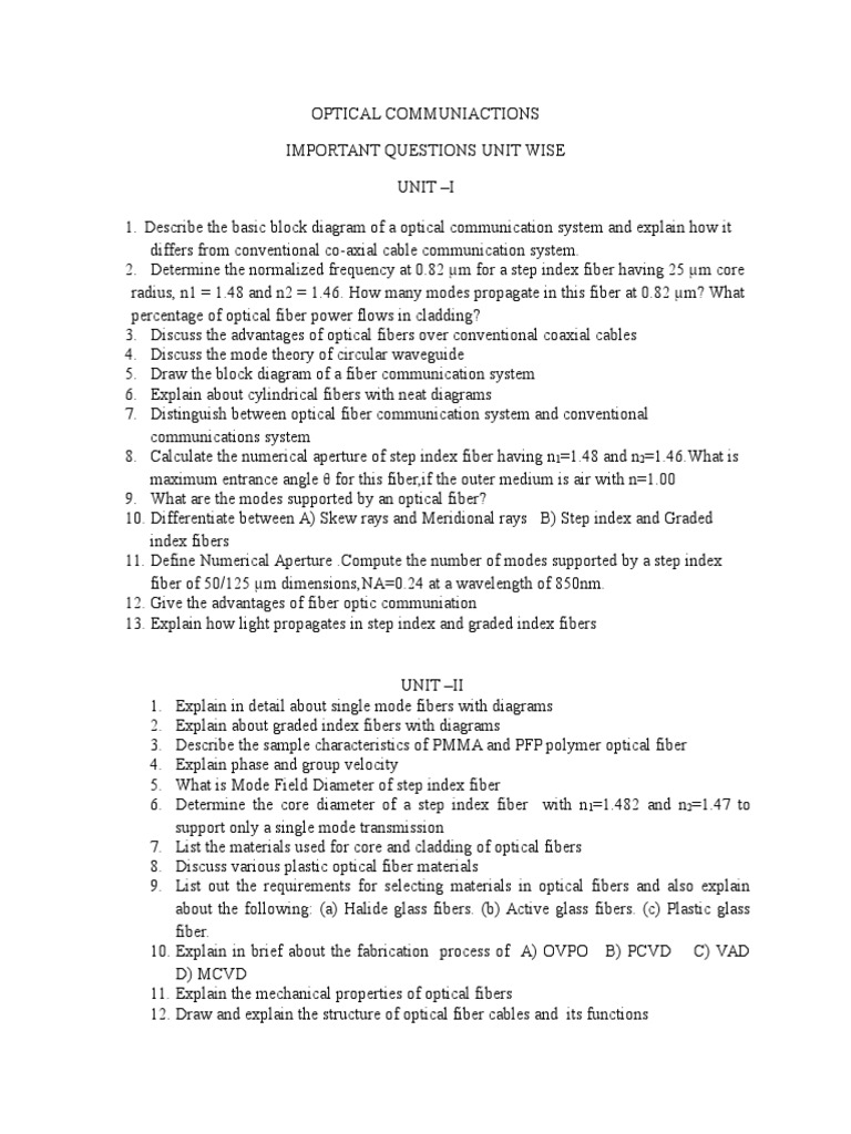 Optical Communication Questions | PDF | Optical Fiber | Dispersion (Optics)