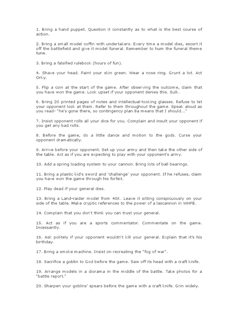 Humorous Warhammer Game Tactics | PDF | Dice | Leisure