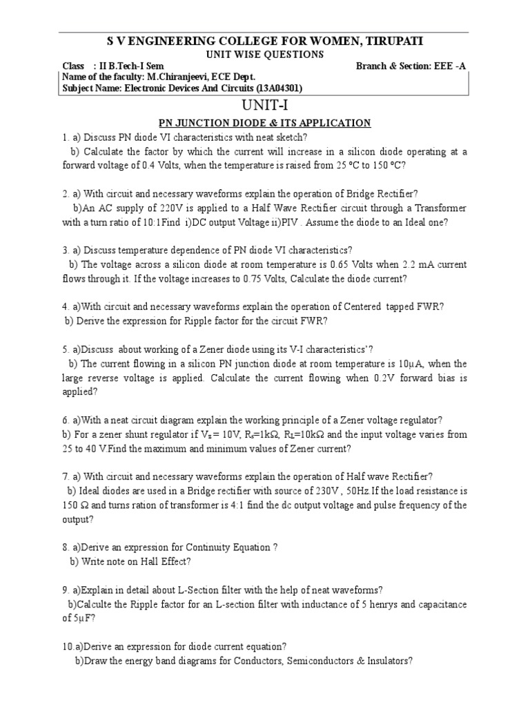 Edc Unit Wise Questions | PDF | Field Effect Transistor | Transistor