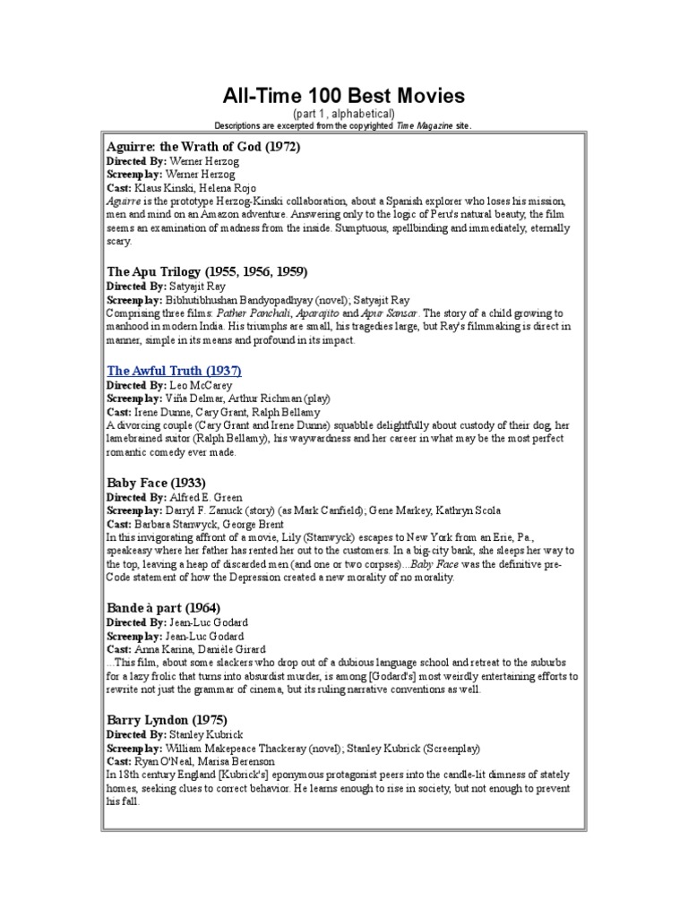 100 Best Films | PDF | Cinema | Entertainment Award