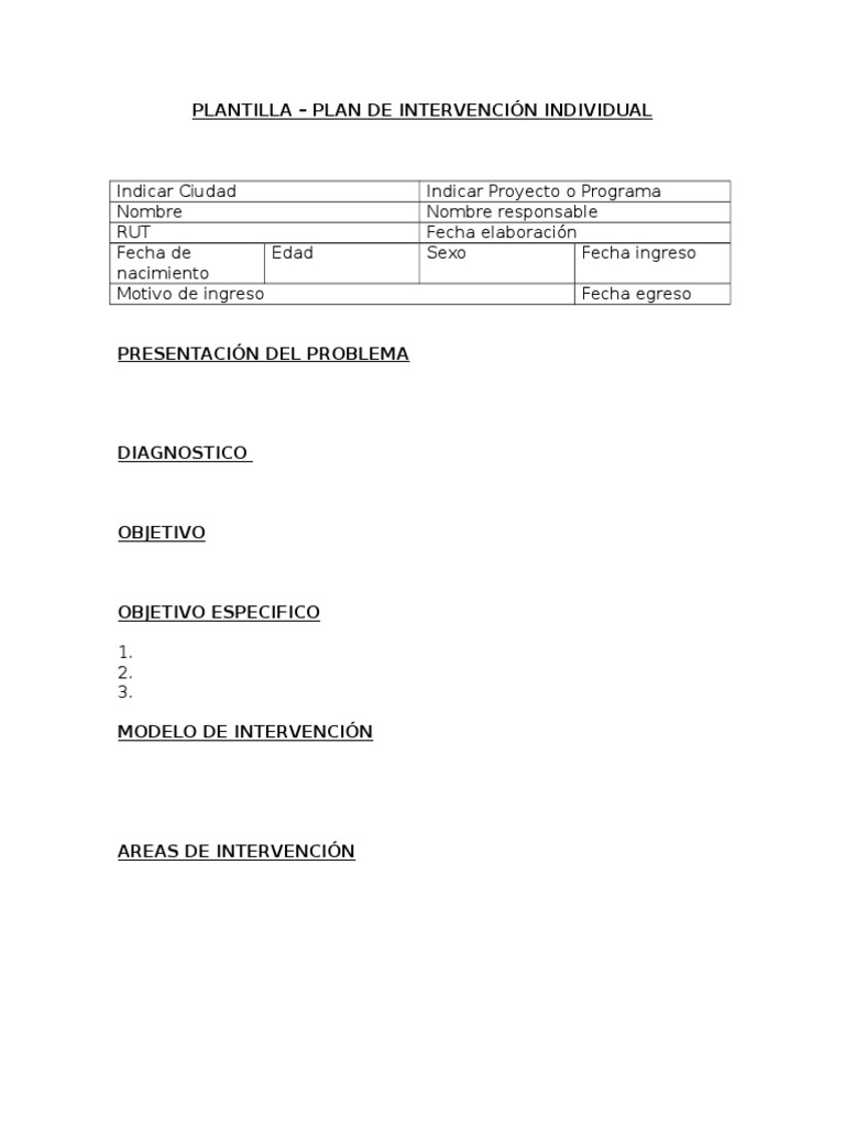 Plantilla - Plan de Intervención Individual | PDF