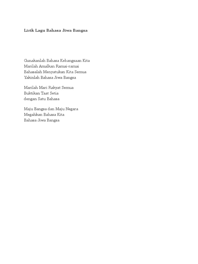 Lirik Lagu Bahasa Jiwa Bangsa | PDF