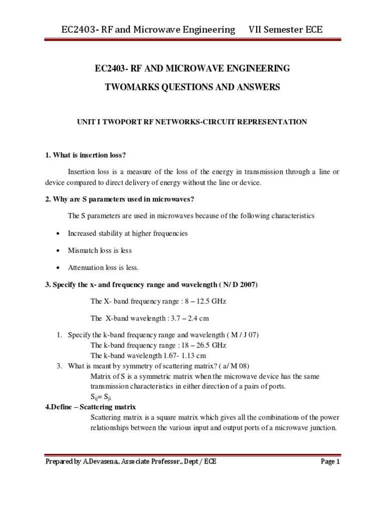 RF and Microwave Engineering Two Marks Questions and Answers | PDF ...