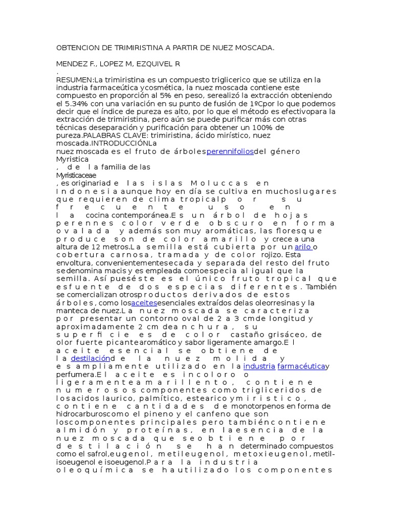 Obtencion de Trimiristina A Partir de Nuez Moscada | PDF | Colesterol ...