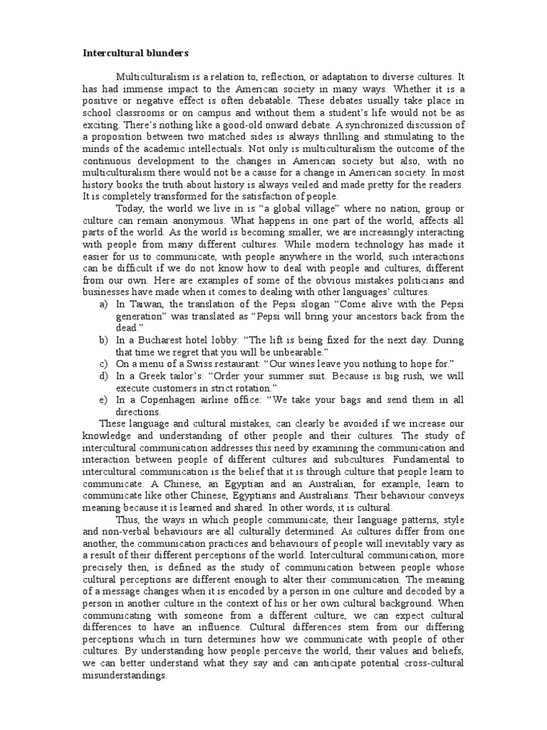Intercultural Blunders | PDF | Cross Cultural Communication | Communication