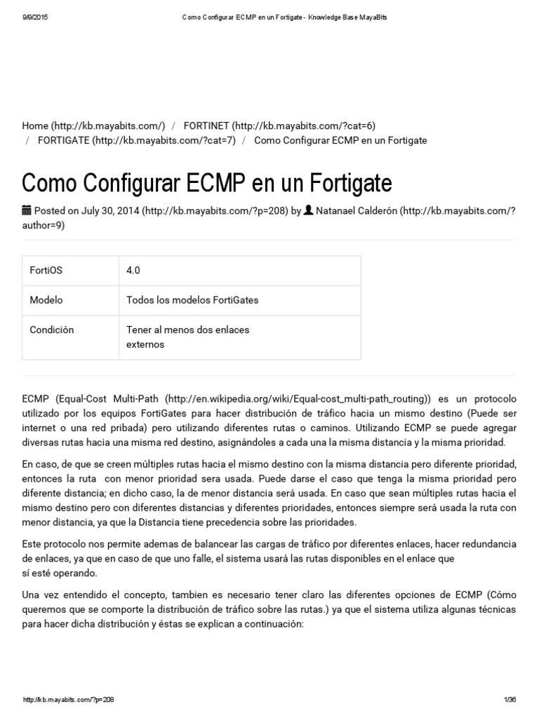 Como Configurar ECMP en Un Fortigate - Knowledge Base MayaBits | PDF | Dirección IP | Enrutador ...