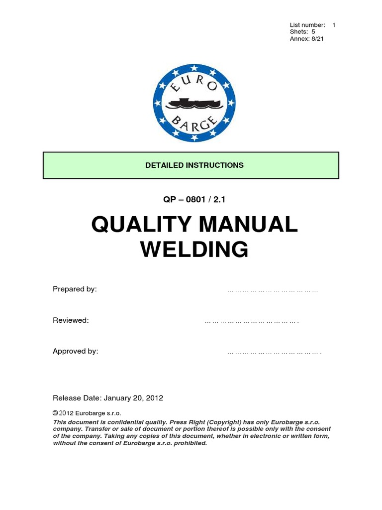 Sample of Welding Quality Manual | Welding | Business Process