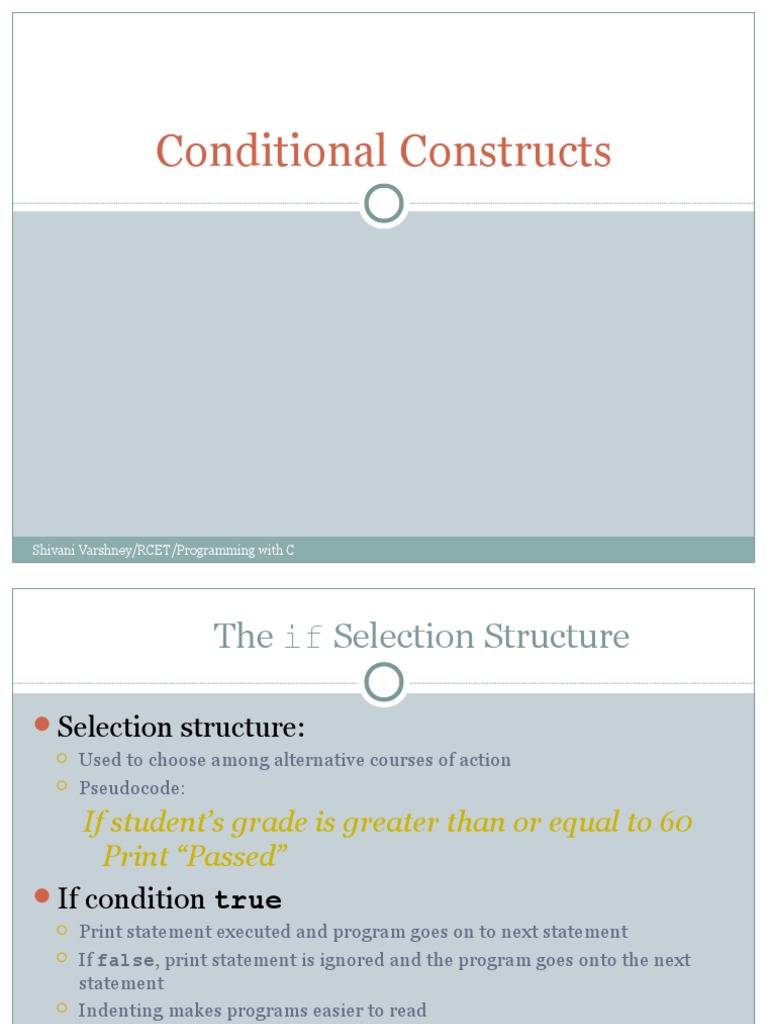 Conditional Constructs: Shivani Varshney/RCET/Programming With C | PDF ... Conditional Constructs: Shivani Varshney/RCET/Programming With C | PDF ...