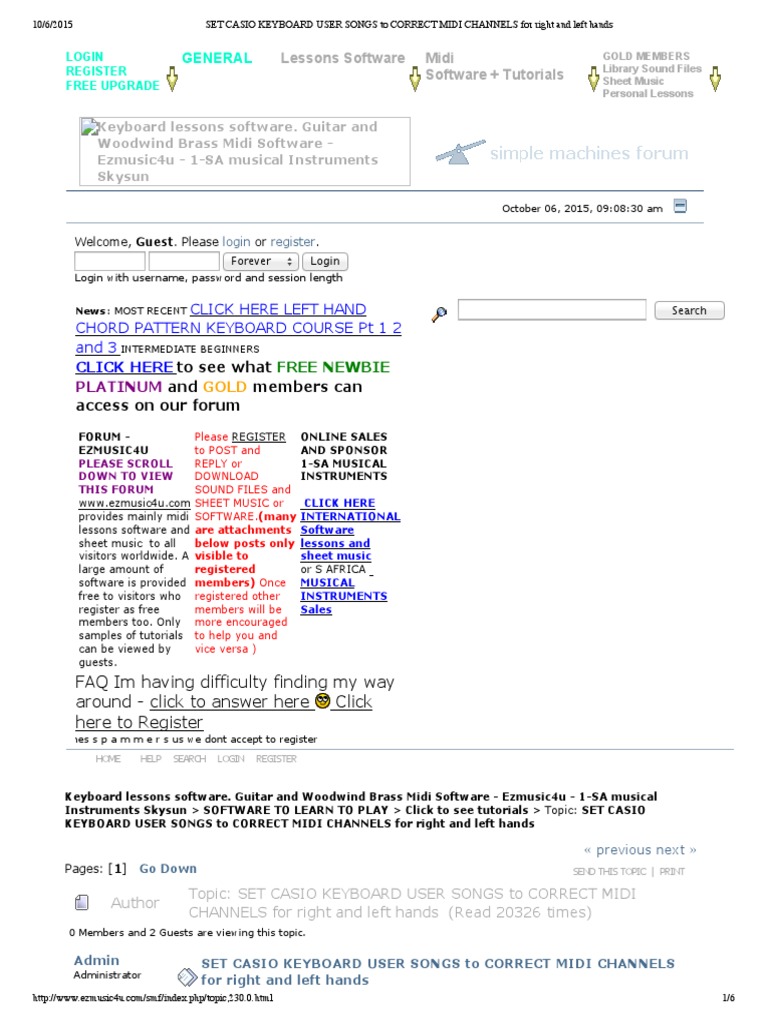 Set Casio Keyboard User Songs To Correct Midi Channels For Right and ...