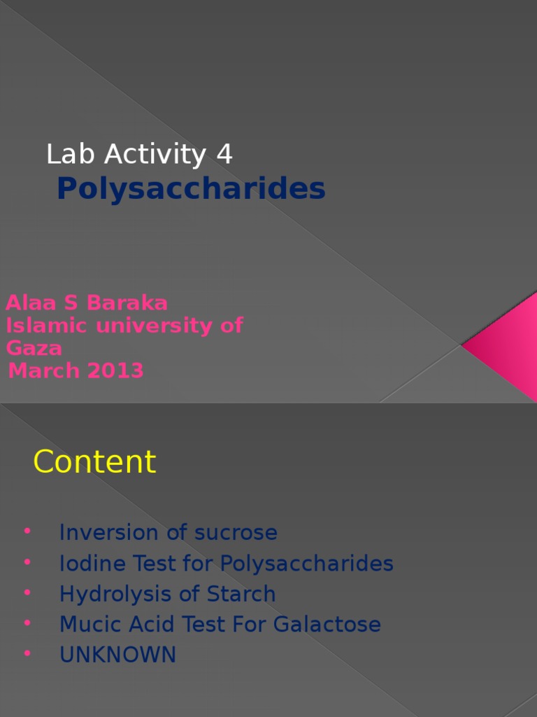 Lab Activity 4 Polysaccharides | PDF | Polysaccharide | Hydrolysis