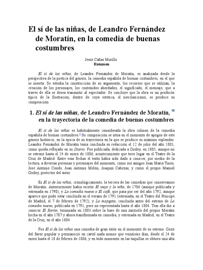Análisis El Sí de Las Niñas | PDF | Comedia | Science