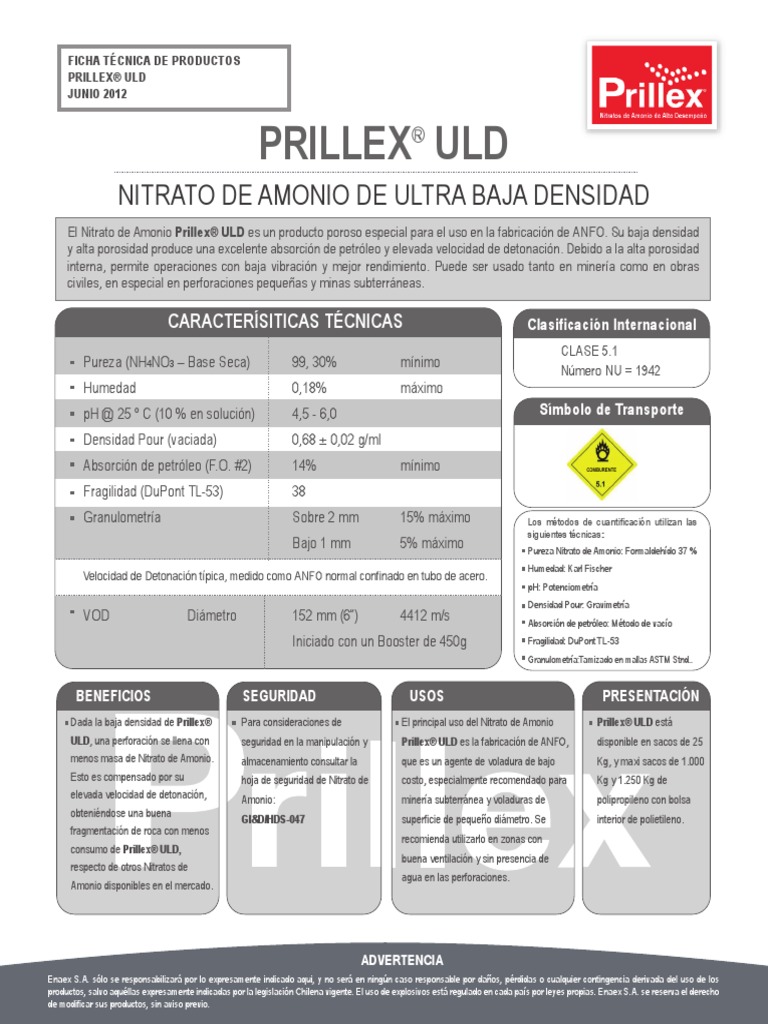 Ficha Tecnica Prillex Uld (Na) | PDF | Material explosivo | Química