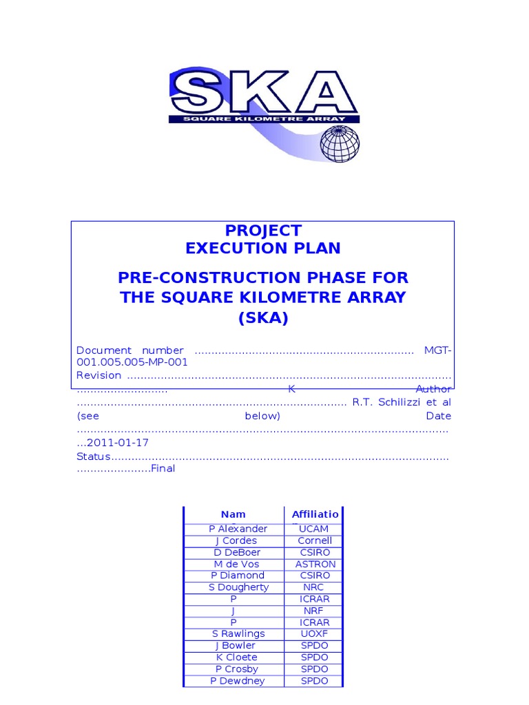 SKA Project Execution Plan | PDF | Astronomy | Physical Sciences