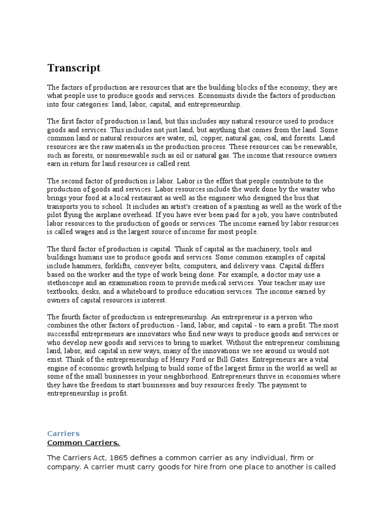 Introduction | PDF | Factors Of Production | Common Carrier