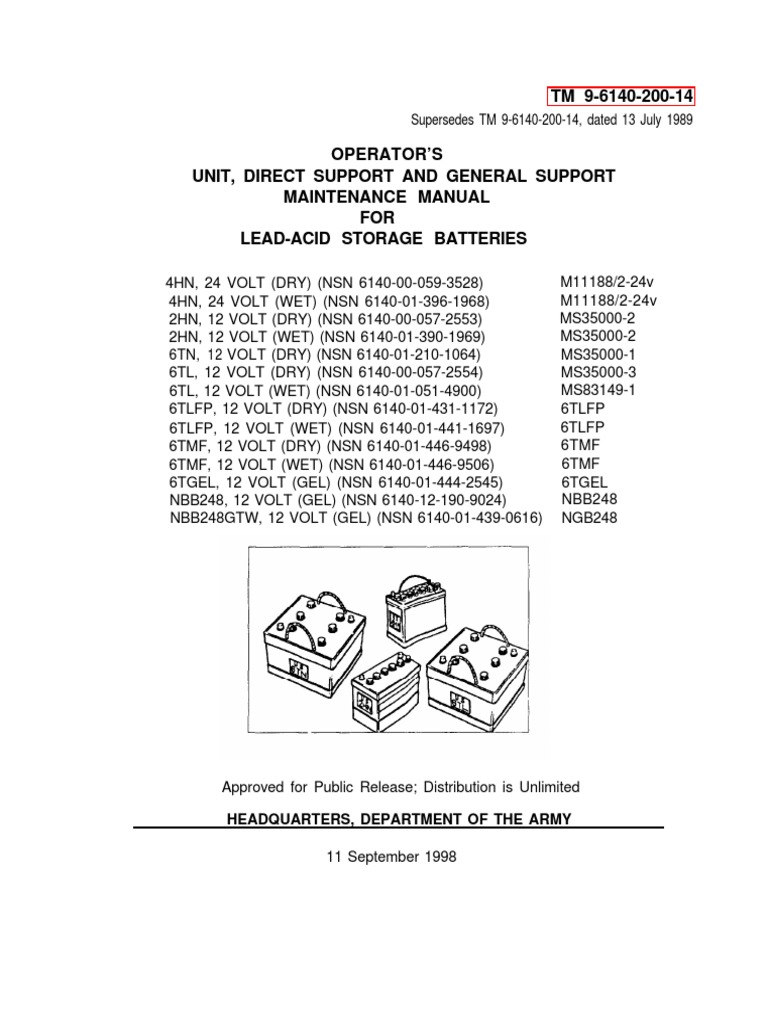 Lead -Acid Battery Maintenance Manual Sept.1998 133 Pages TM-9-6140-200 ...