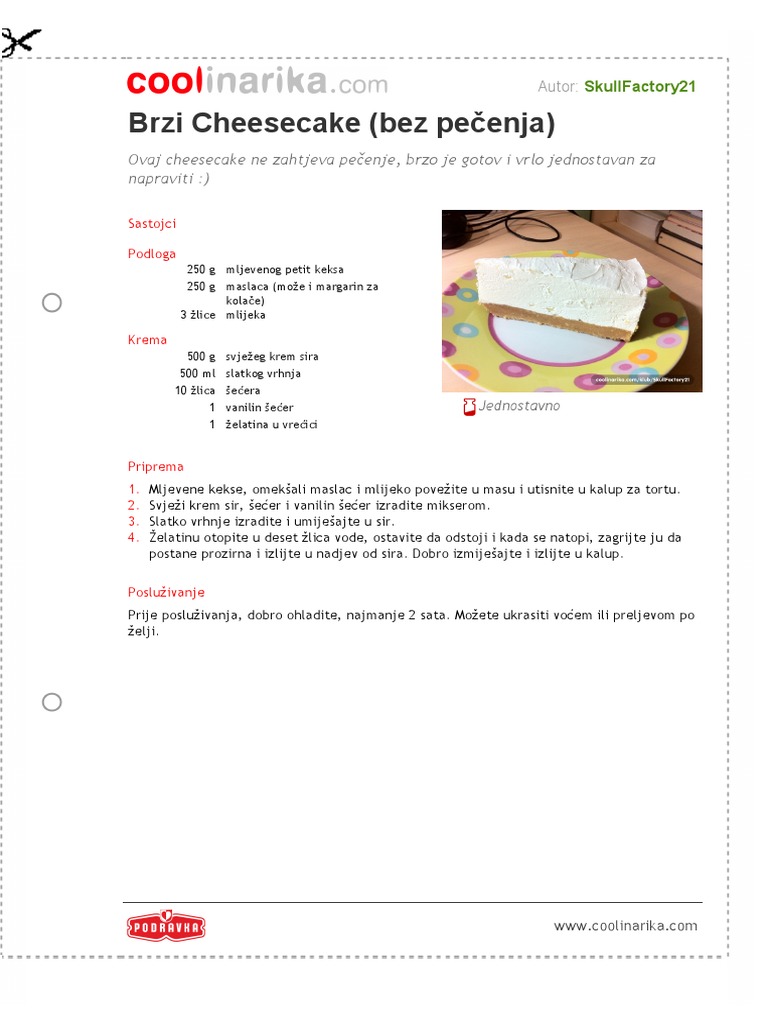Brzi Cheesecake Bez Pecenja | PDF