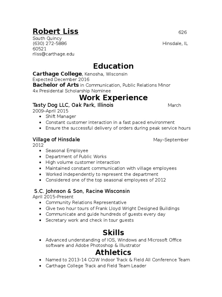 Robert Liss: Carthage College Bachelor of Arts | PDF