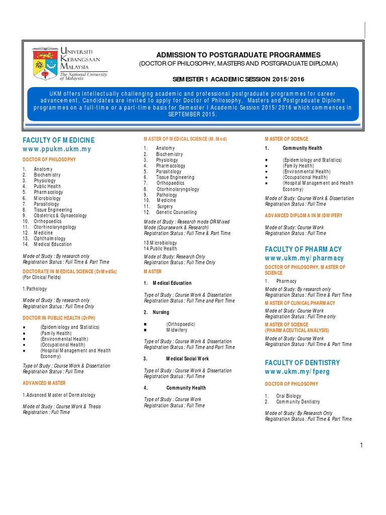 UKM Postgraduate Programs Overview | PDF | Academic Degree | Doctor Of ...