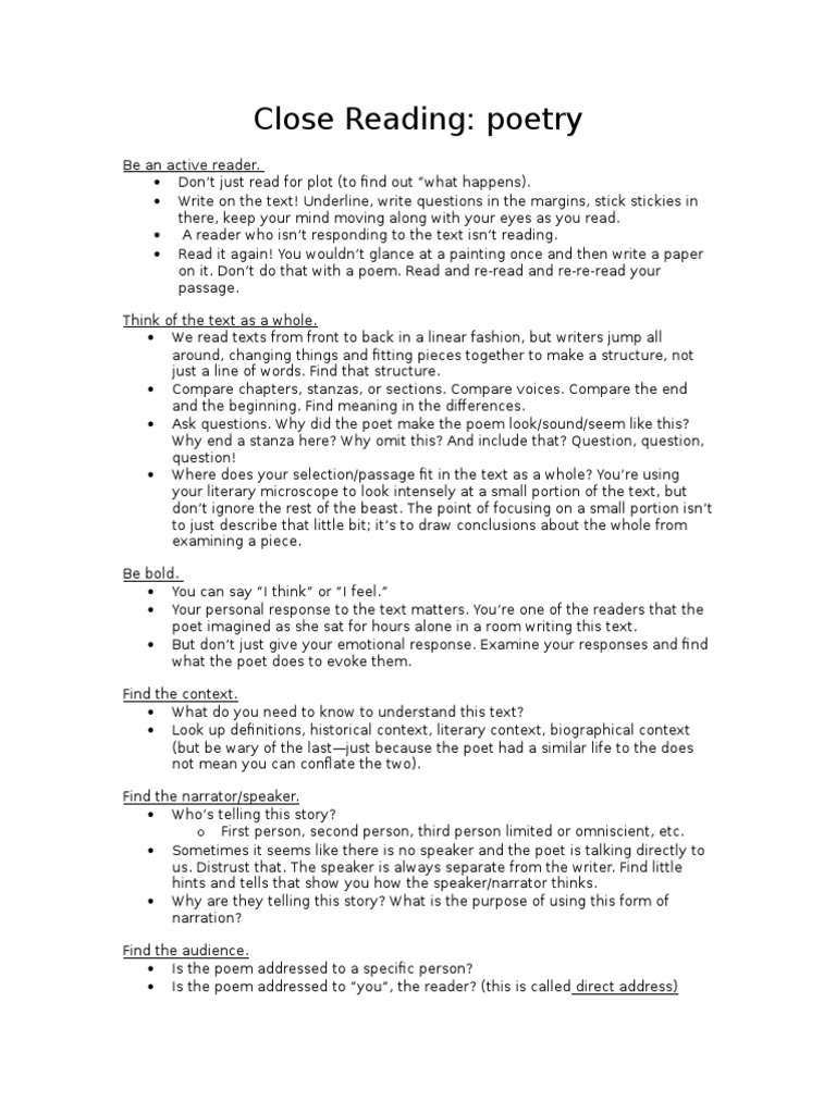 Close Reading Techniques for Poetry | PDF | Poetry | Narration