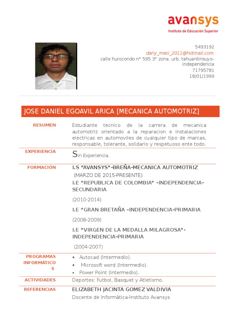 CV - Jose Daniel Egoavil Arica | PDF | Tecnología