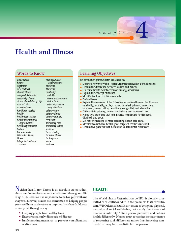 Chapter 4 Health and Illness PDF | PDF | Health Maintenance ...