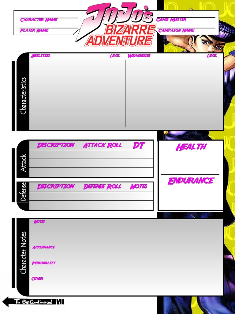 Josuke Higashikata Character Sheet | PDF