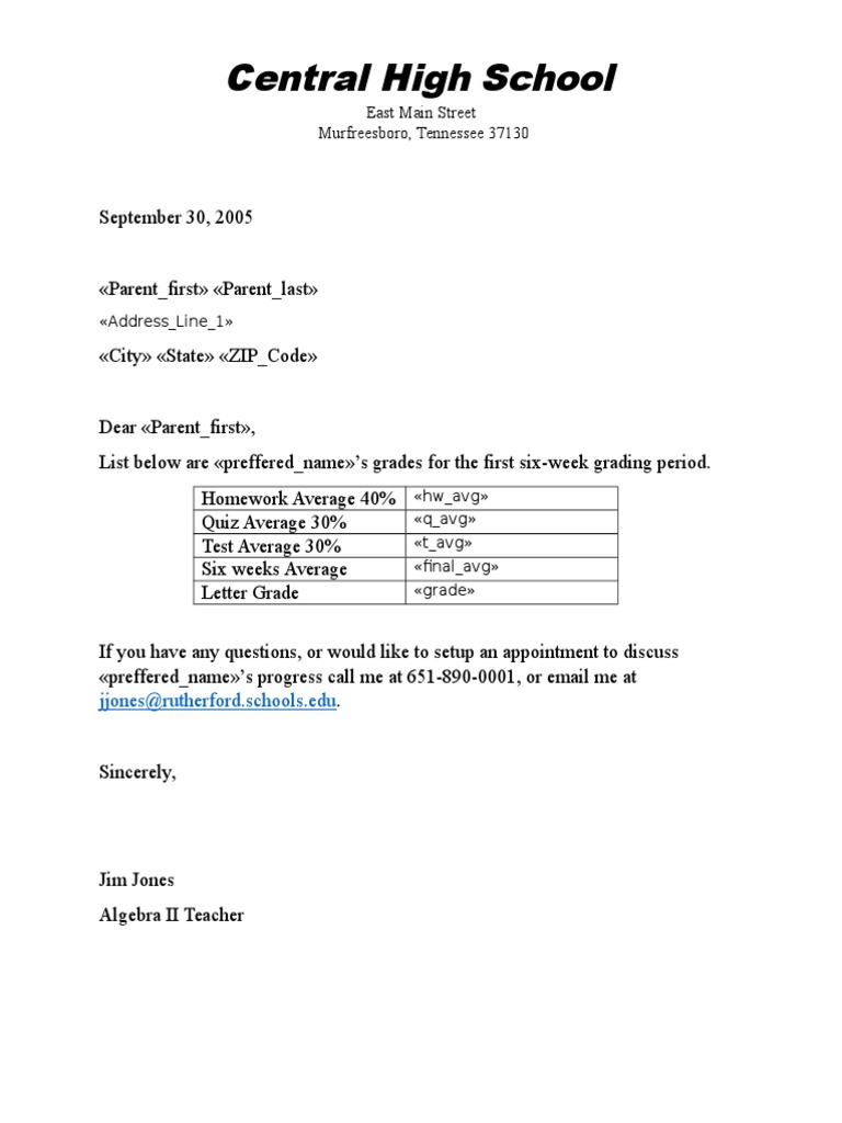 Central High School Grade Report | PDF