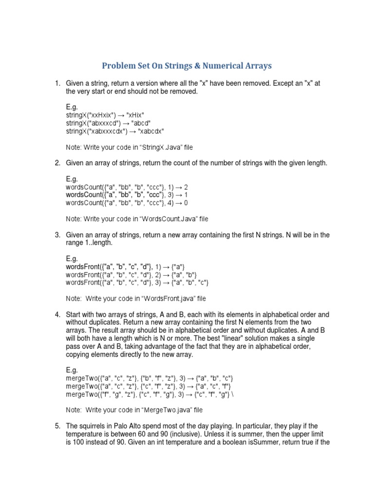 Problem Set On Strings And Arrays Pdf String Computer Science Notation
