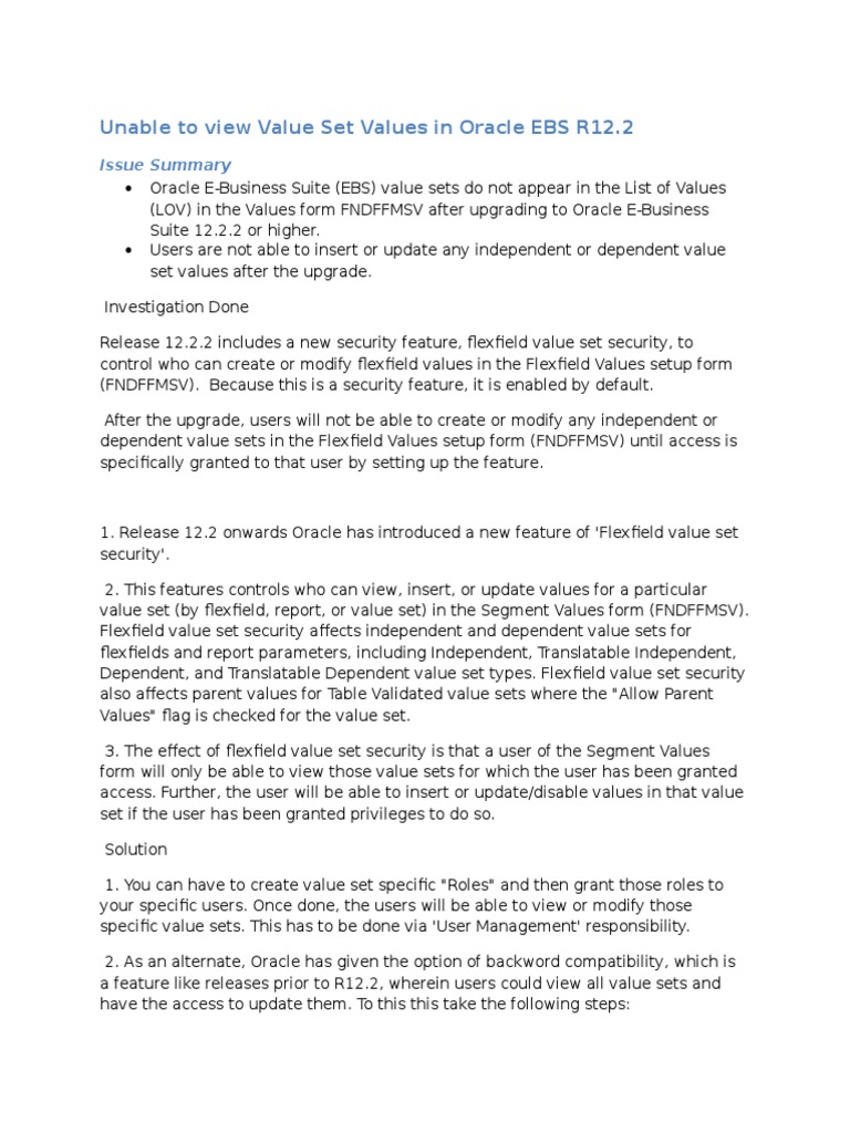 Unable To View Value Set Values in Oracle EBS R12.2 | Download Free PDF | Digital Technology ...