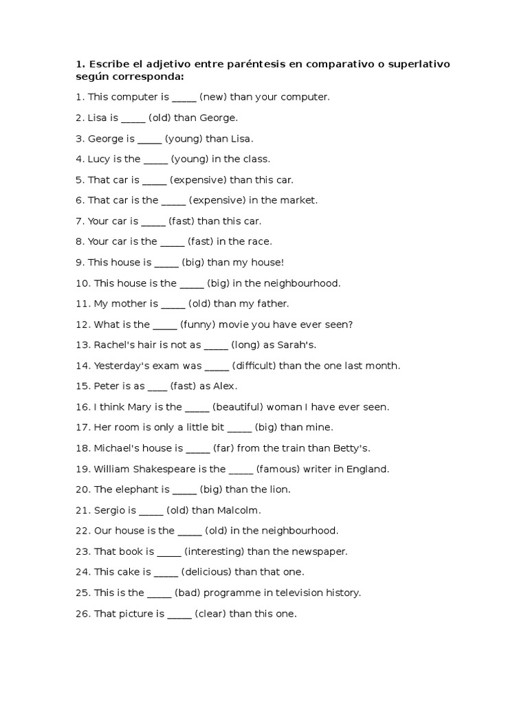 Ejercicios de Comparativos y Superlativos | PDF | Leisure