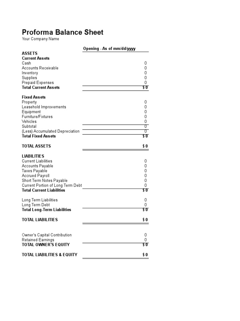 Proforma Balance Sheet | PDF | Business | Finance & Money Management