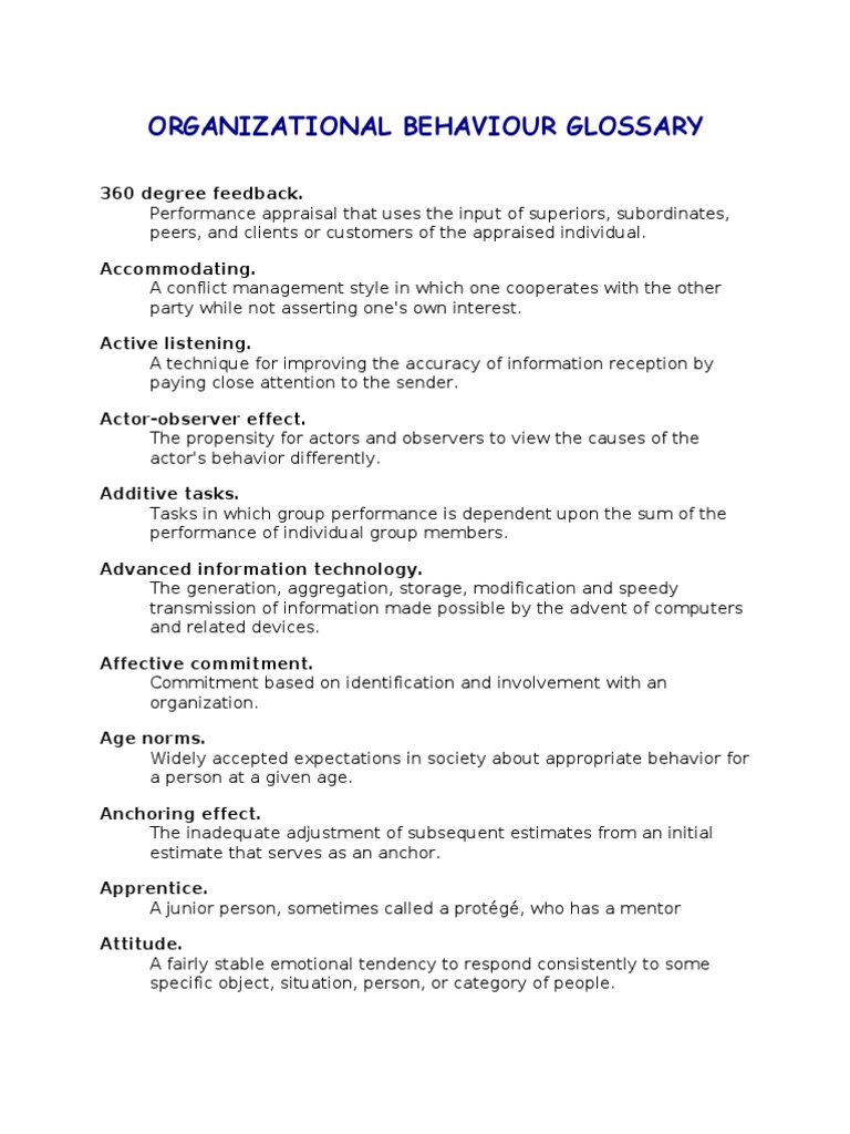 Organizational Behavior Key Terms | PDF | Leadership | Power (Social ...