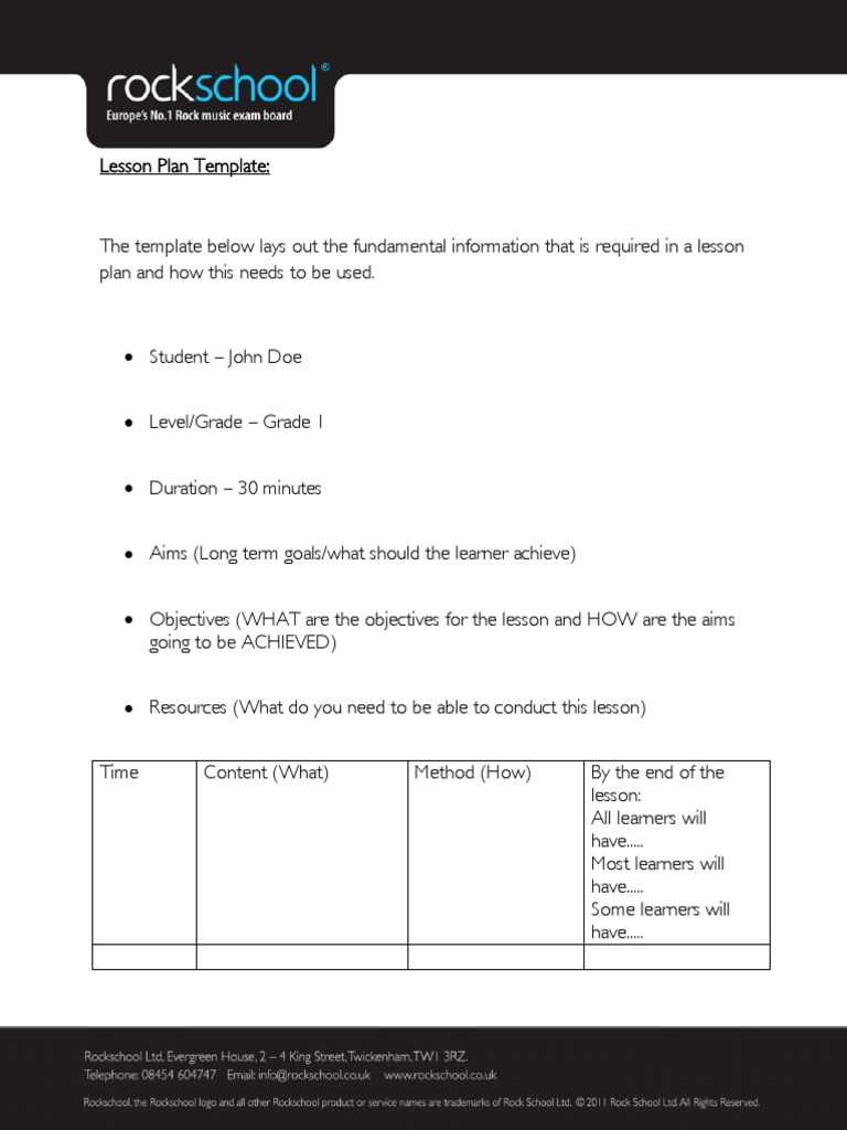 Rockschool Lesson Plan Template | PDF