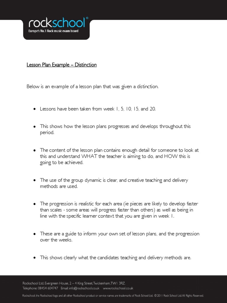 Rockschool Lesson Plans Distinction | PDF | Lesson Plan | Singing