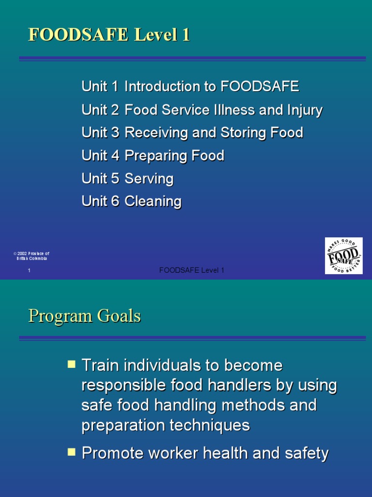 Foodsafe Level 1-Ppt | Foodborne Illness | Foods