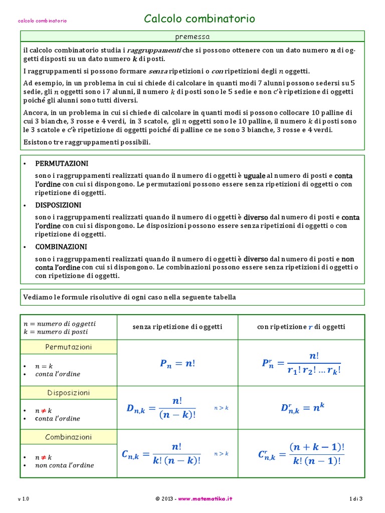 Calcolo Combinatorio | PDF
