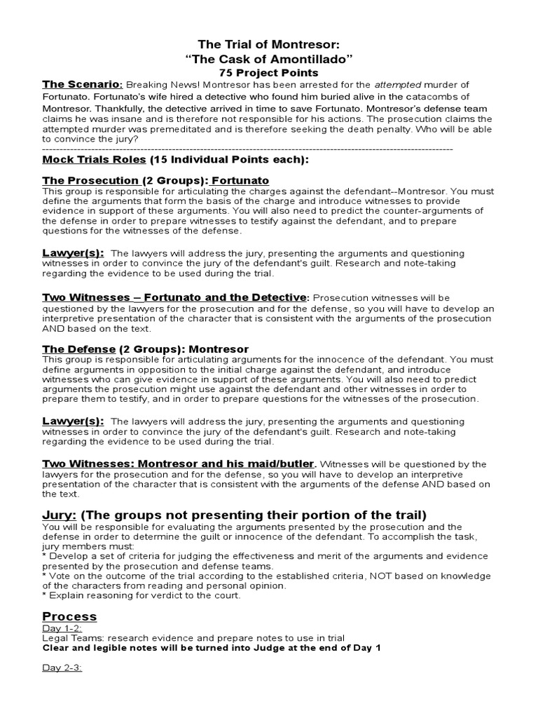 The Trial of Montressor Overview Sheet | PDF | Cross Examination | Witness