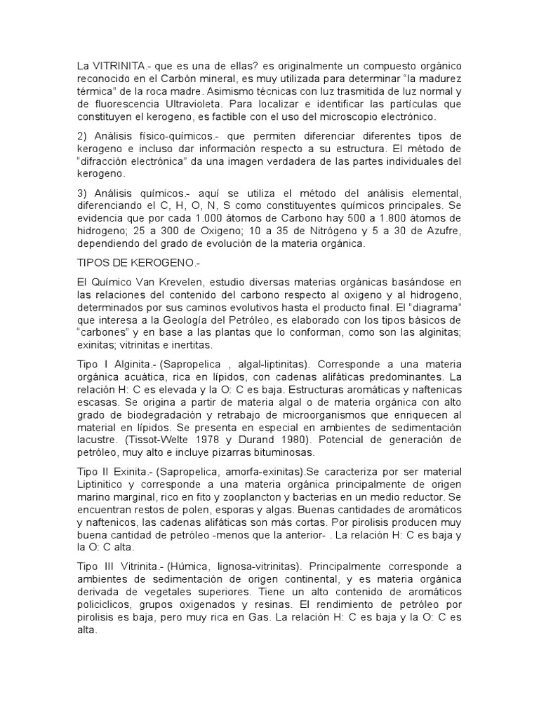 Evolución y Tipos de Kerógeno | PDF | Compuestos orgánicos | Petróleo