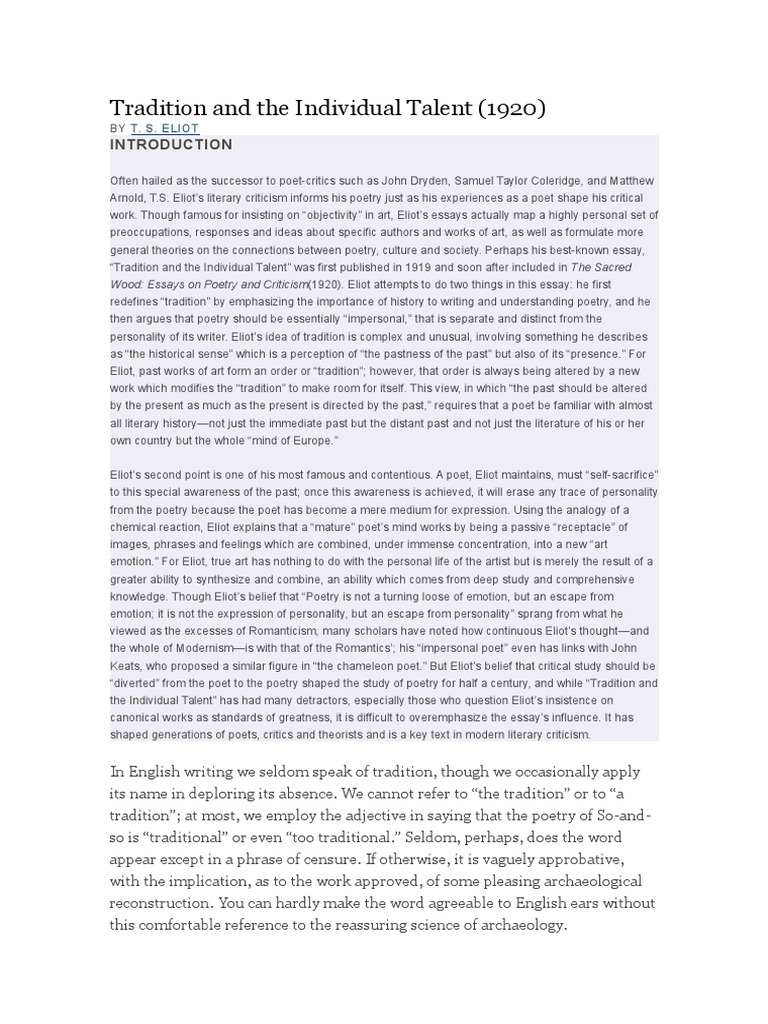 Tradition and The Individual Talent | PDF | Poetry | Science