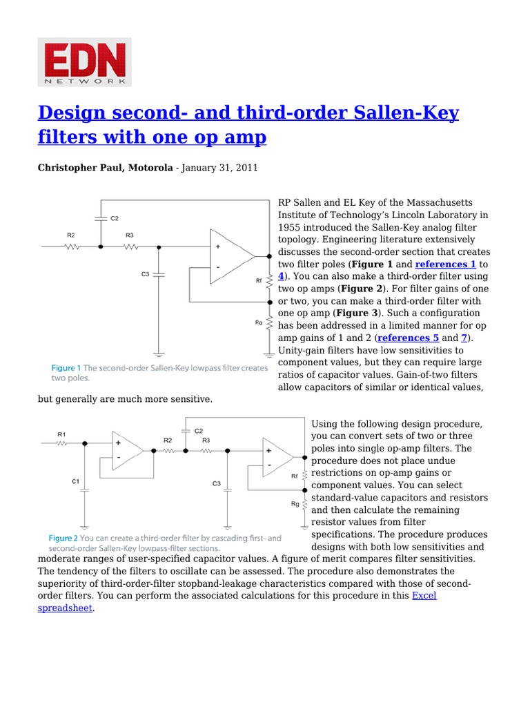 Design Second and Third Order Sallen Key Filters With One Op Amp | PDF ...