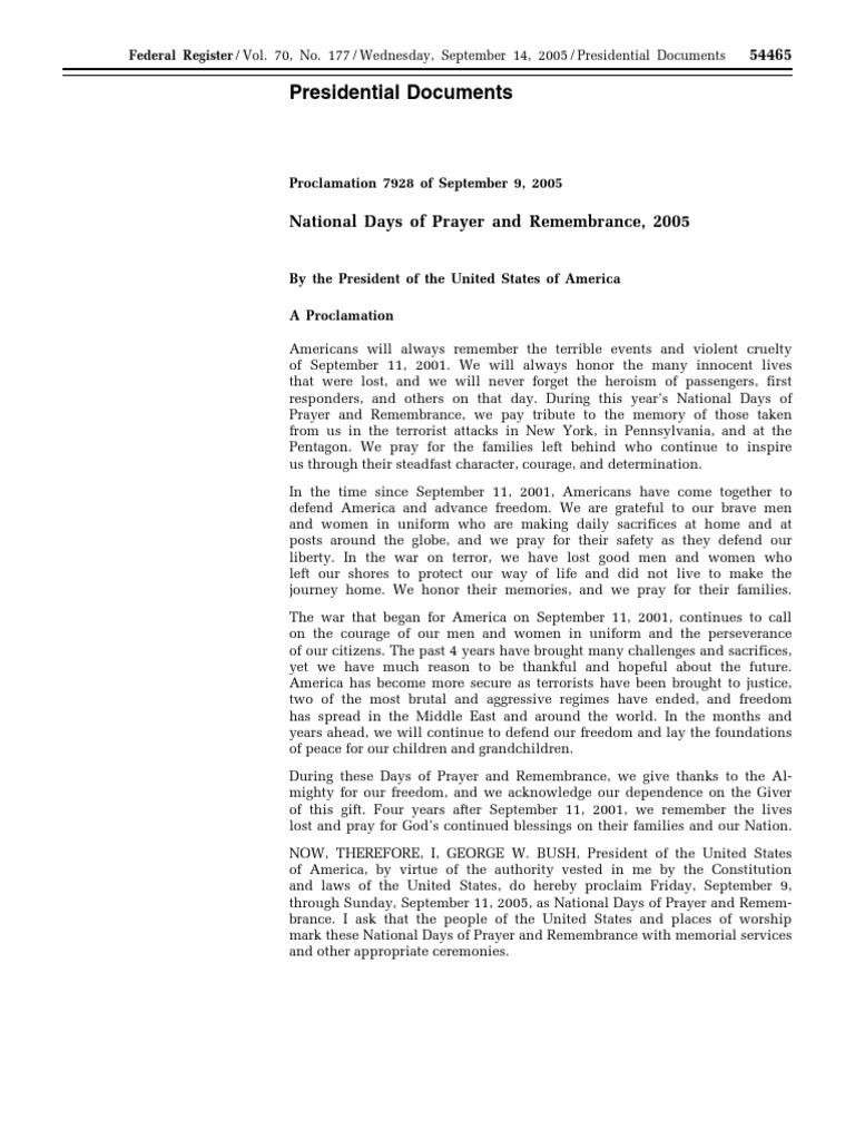 Proclamation: Special Observances: National Days of Prayer and ...