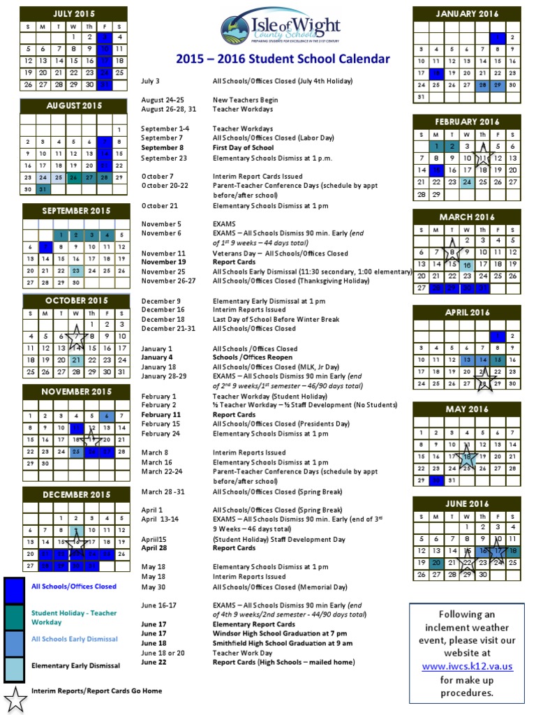 2015-2016 School Year Calendar | PDF | Academic Term | Holidays
