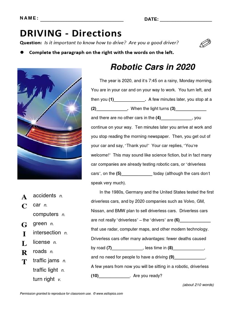 ESL - TOPICS Bonus ROBOTIC - CARS Lesson PDF | PDF | Autonomous Car | Car