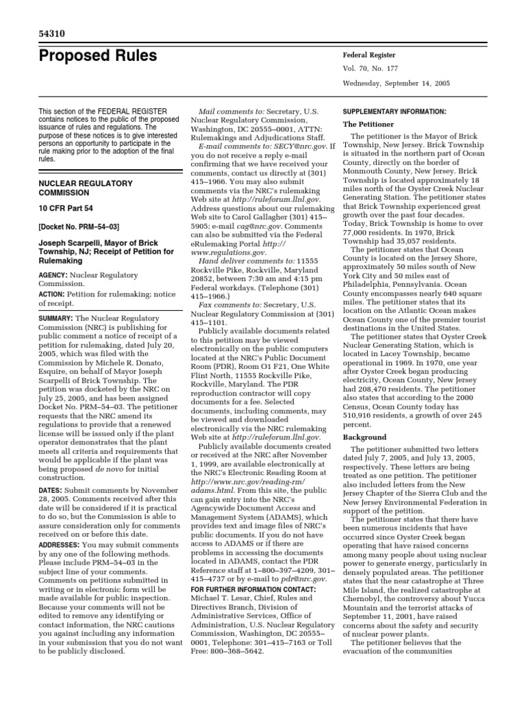 Proposed Rule: Rulemaking Petitions: Scarpelli, Joseph | PDF | Nuclear ...