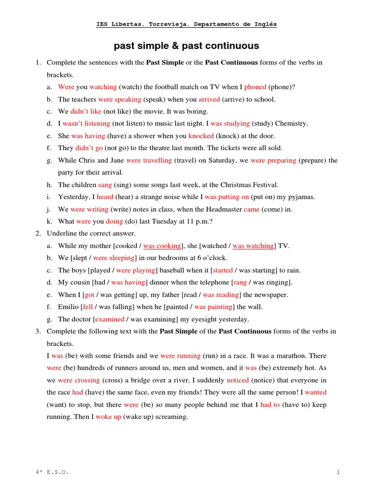 Past Simple vs. Past Continuous Exercises | PDF